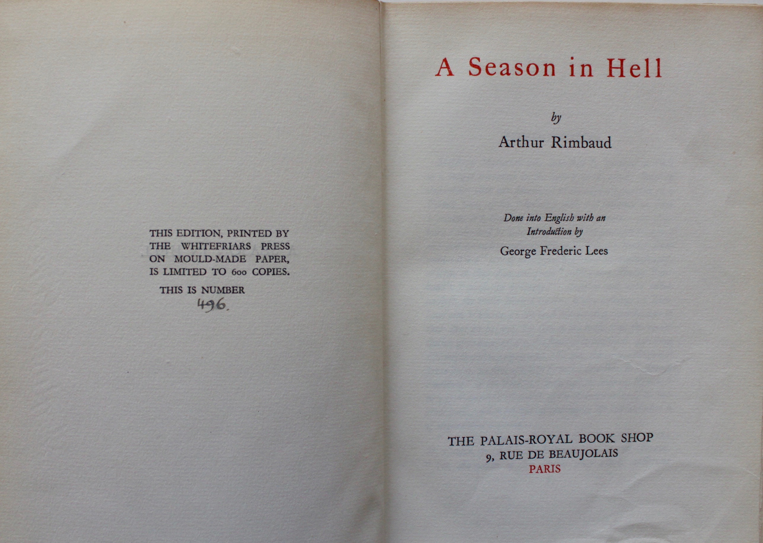 A Season in Hell. Done into English with an Introduction by George ... A Season in Hell. Done into English with an Introduction by George ...