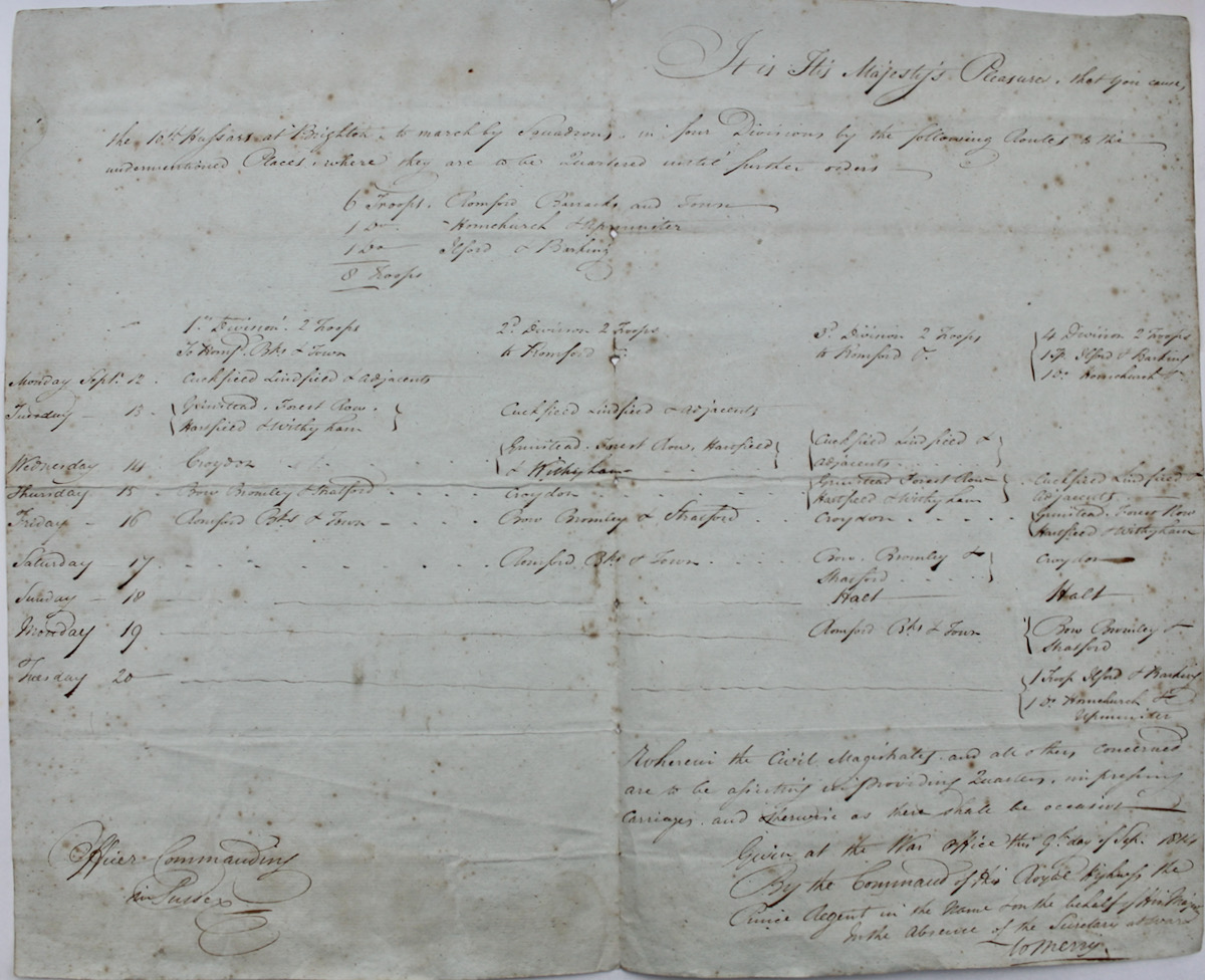 It is His Majesty’s Pleasure, that you cause the 10th Hussars at ...