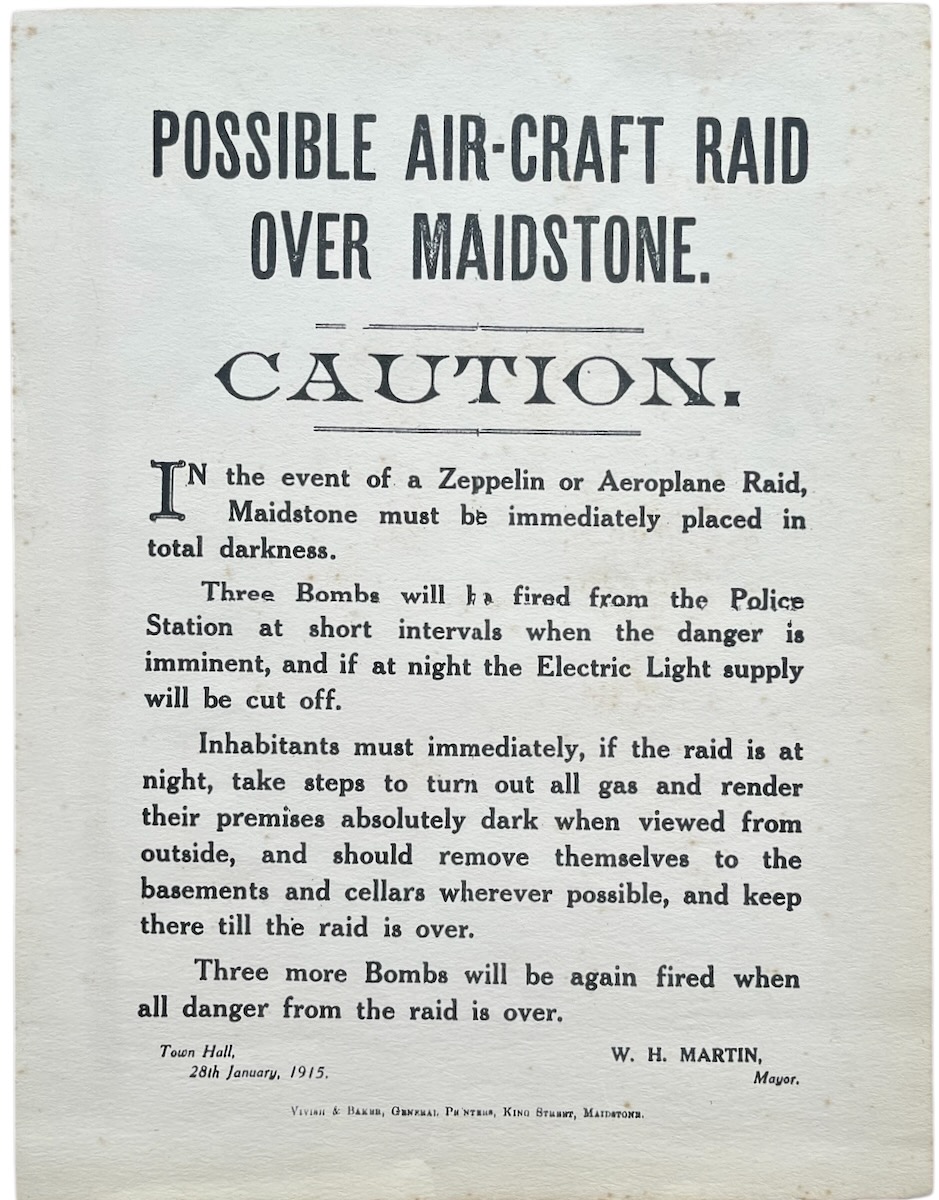 Possible Air-Craft Raid Over Maidstone. Caution.